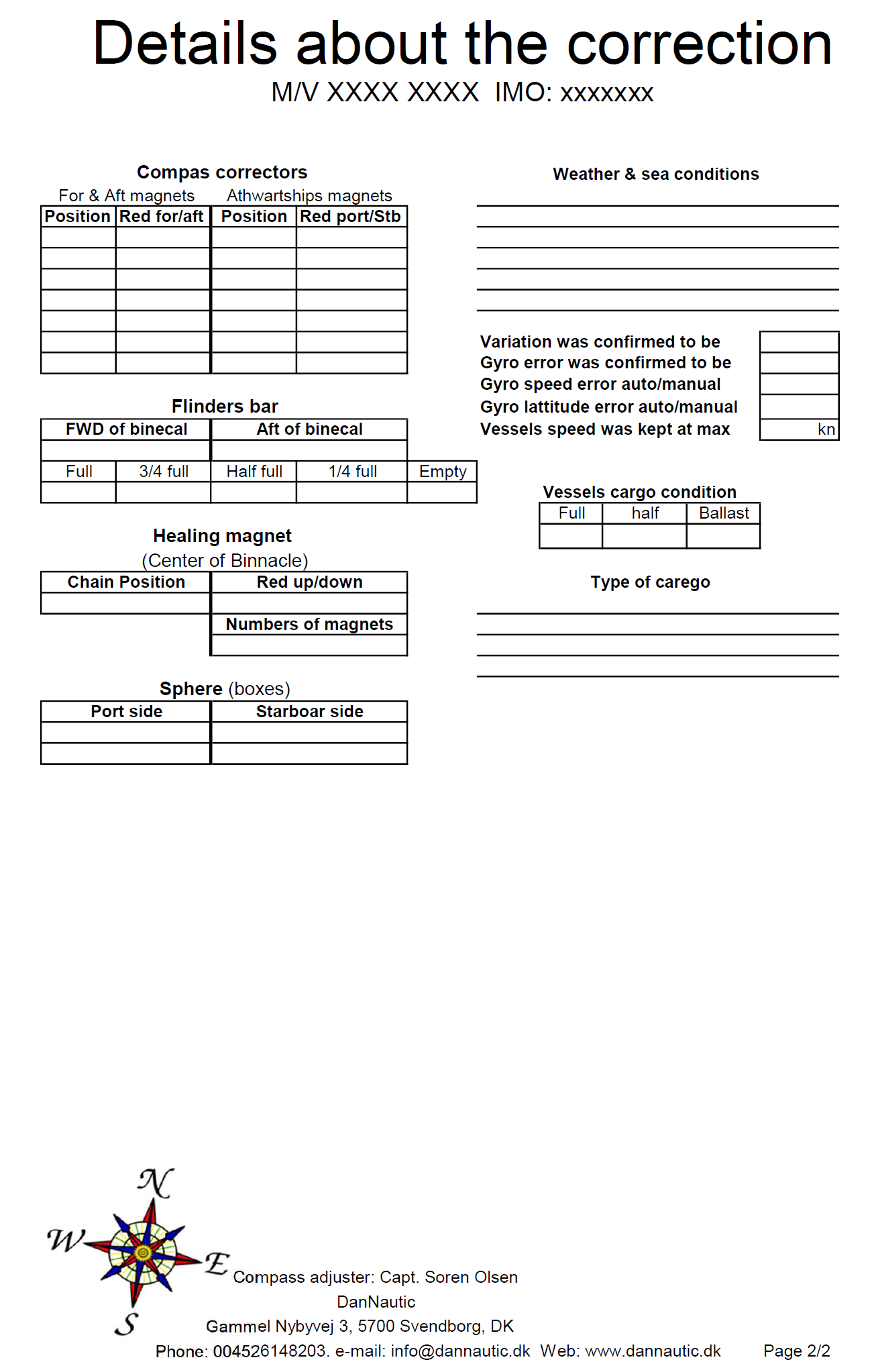 Example Deviation card and documents - DanNautic